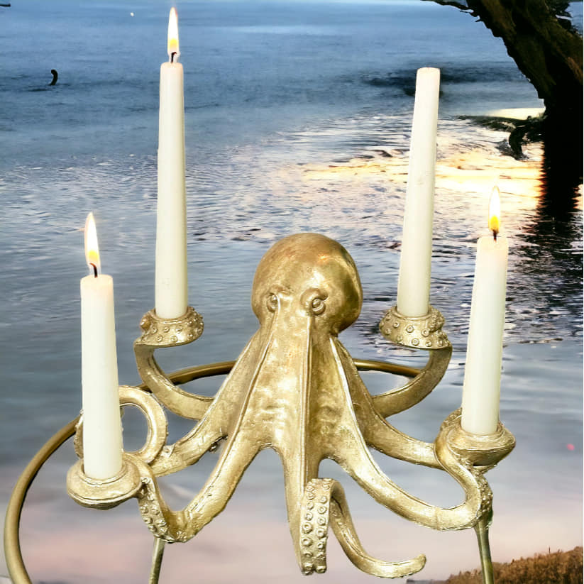 Gold Octopus Candle Holder - Vintage Charm