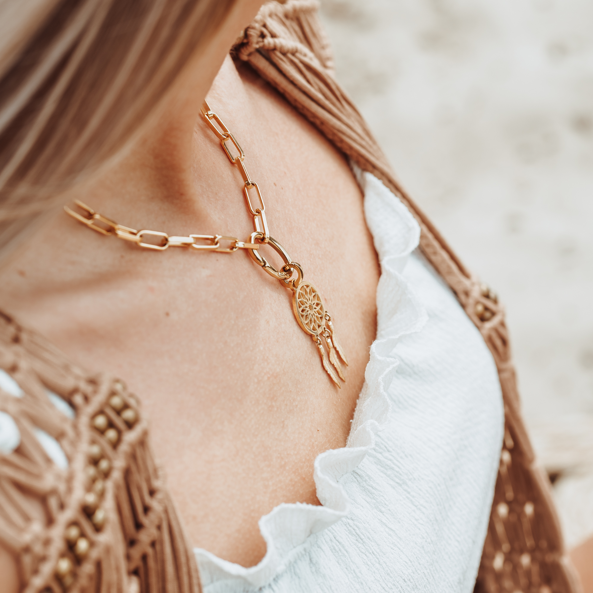 Gold Square Chain Necklace - Vintage Charm