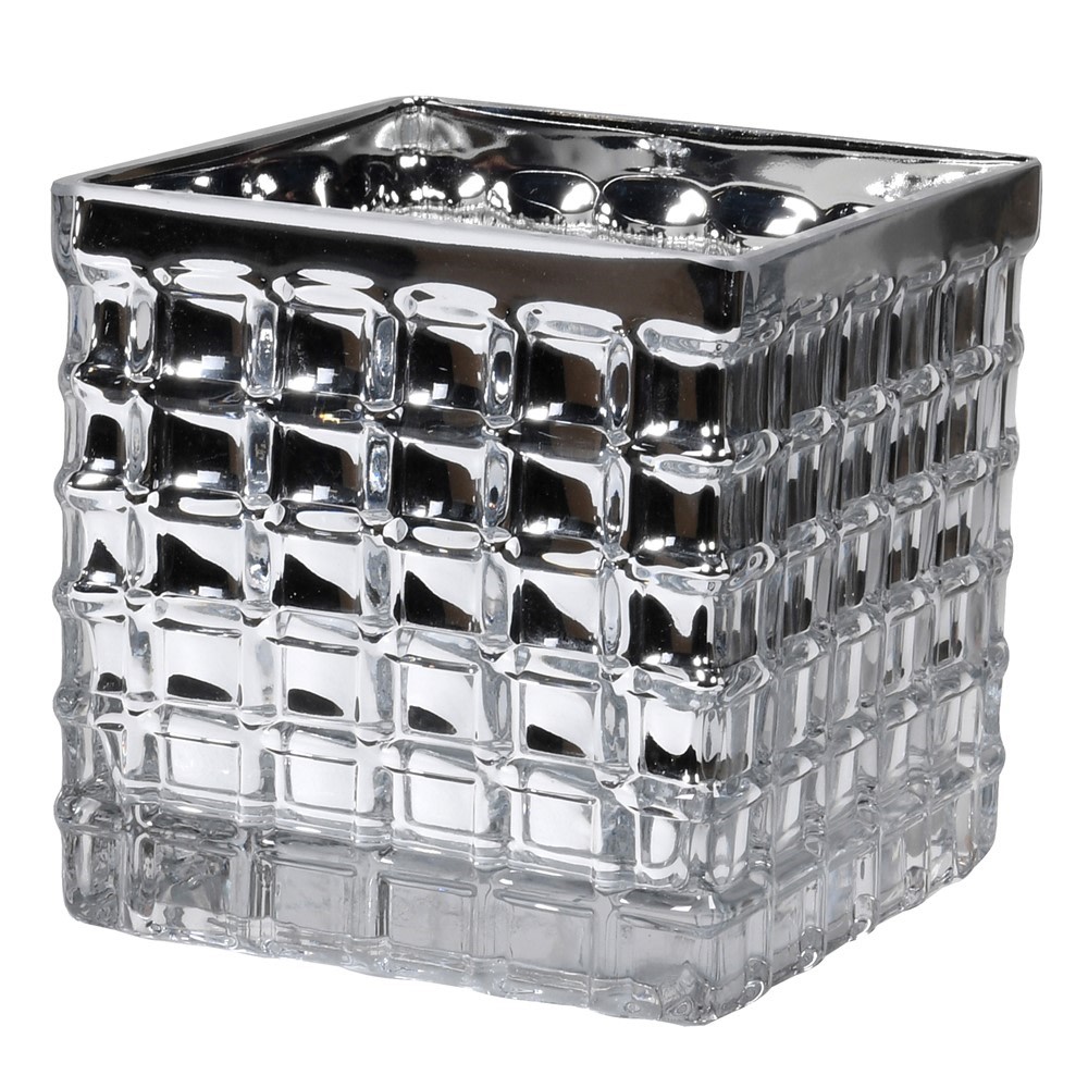 Large Silver Square Glass Vase - Vintage Charm