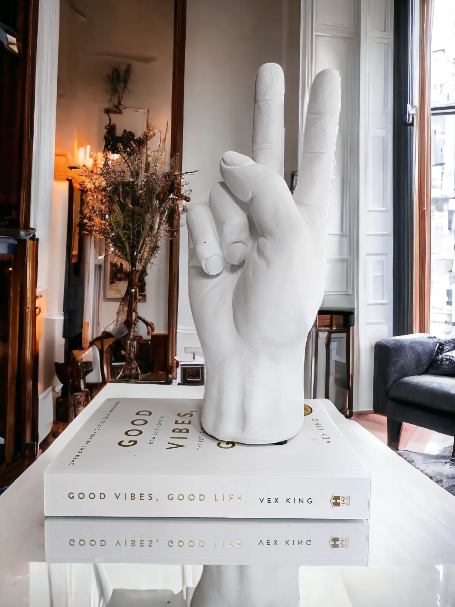 White Resin Peace Hand Ornament - Vintage Charm