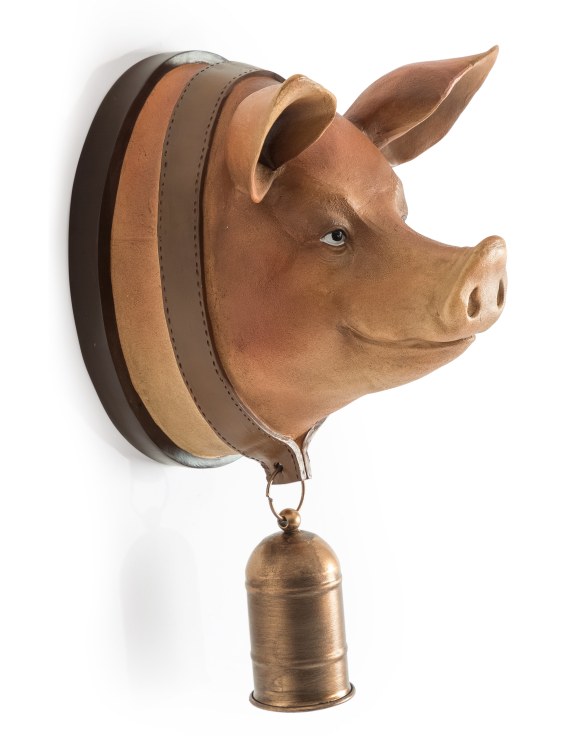 Large Pig With Bell | Farmhouse Decor - Vintage Charm