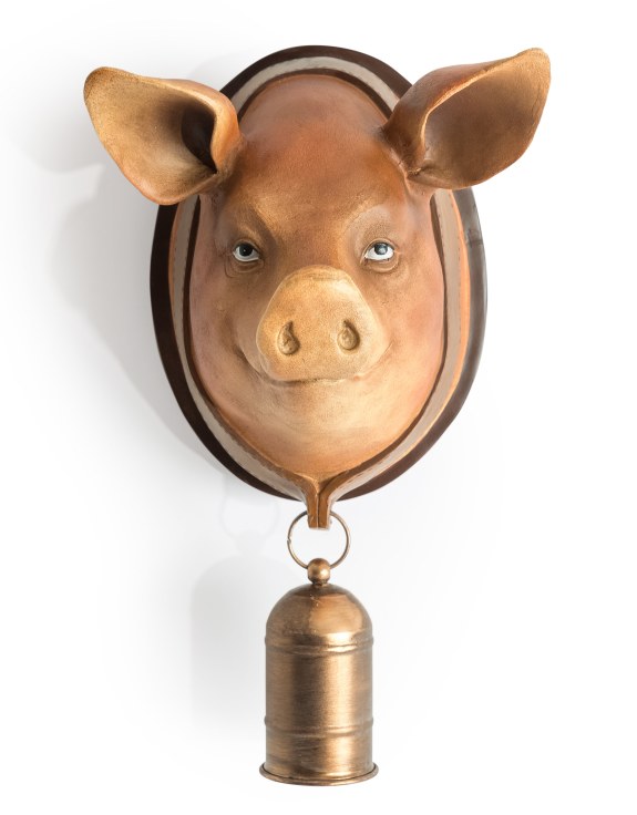 Large Pig With Bell | Farmhouse Decor - Vintage Charm
