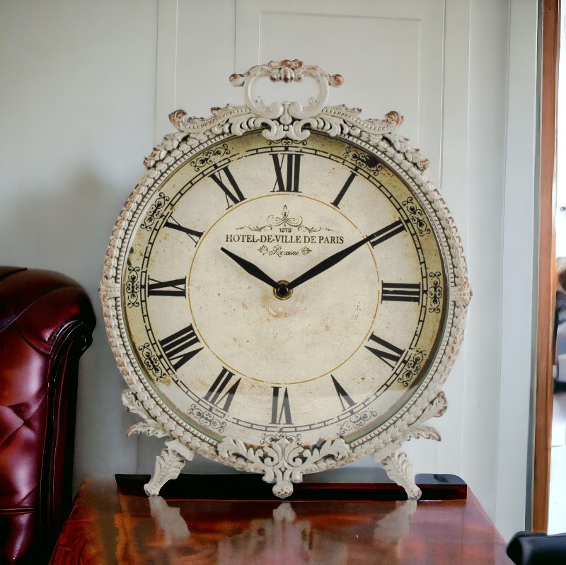 Antique-Style Paris Grey Metal Clock - Vintage Charm