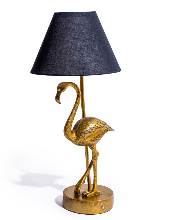 Antique Gold Flamingo Table Lamp With Black Shade - Vintage Charm